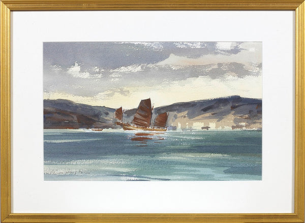 Ian Houston A Sailing Junk Near Hong Kong Watercolour British Art ...