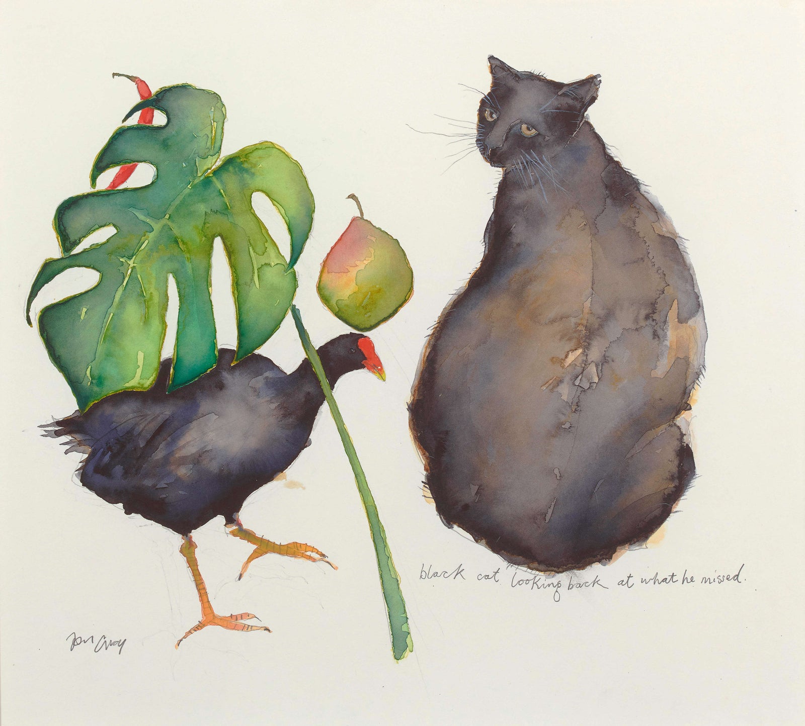 Janice Gray contemporary Scottish artist 'Black cat Looking back ...