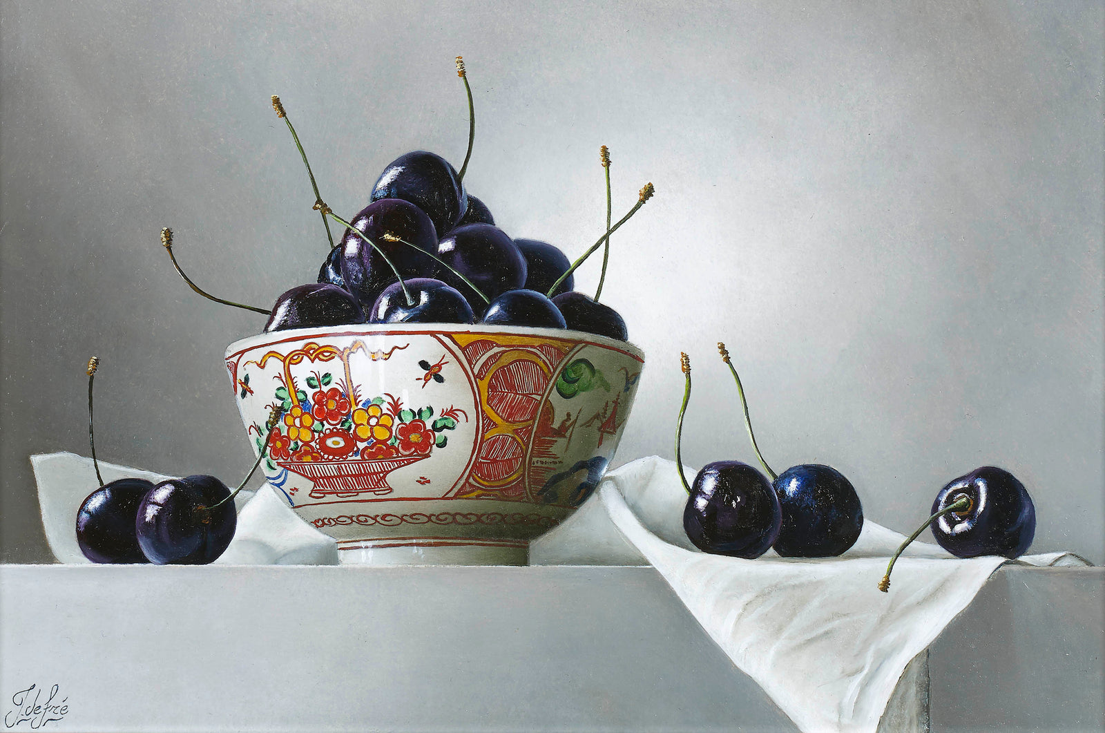 Johan de Fre Contemporary Dutch Realist Still Life: Black Cherries ...