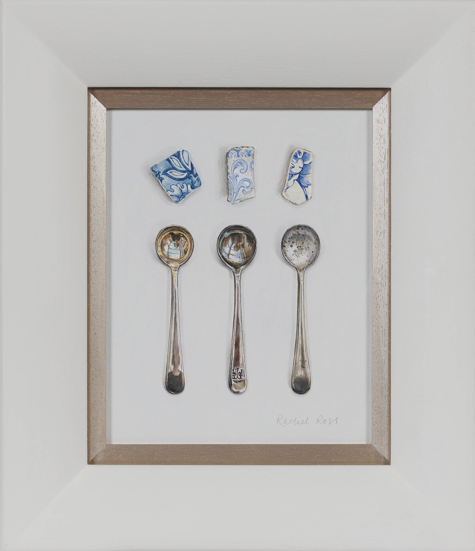 Rachel Ross still life 'Salt Spoons and China' – Panter and Hall