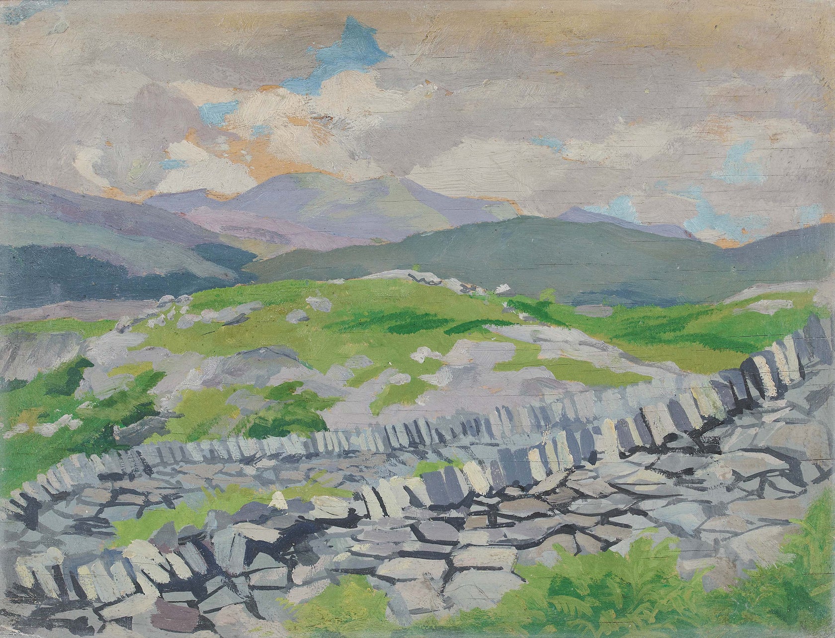 Modern British artist Stephen Bone original painting 'Distant Peaks ...