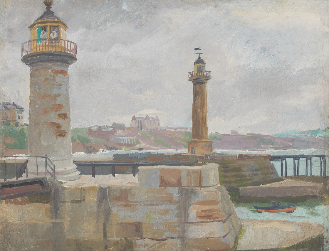 Modern British artist Stephen Bone original 'The Lighthouses, Whitby ...