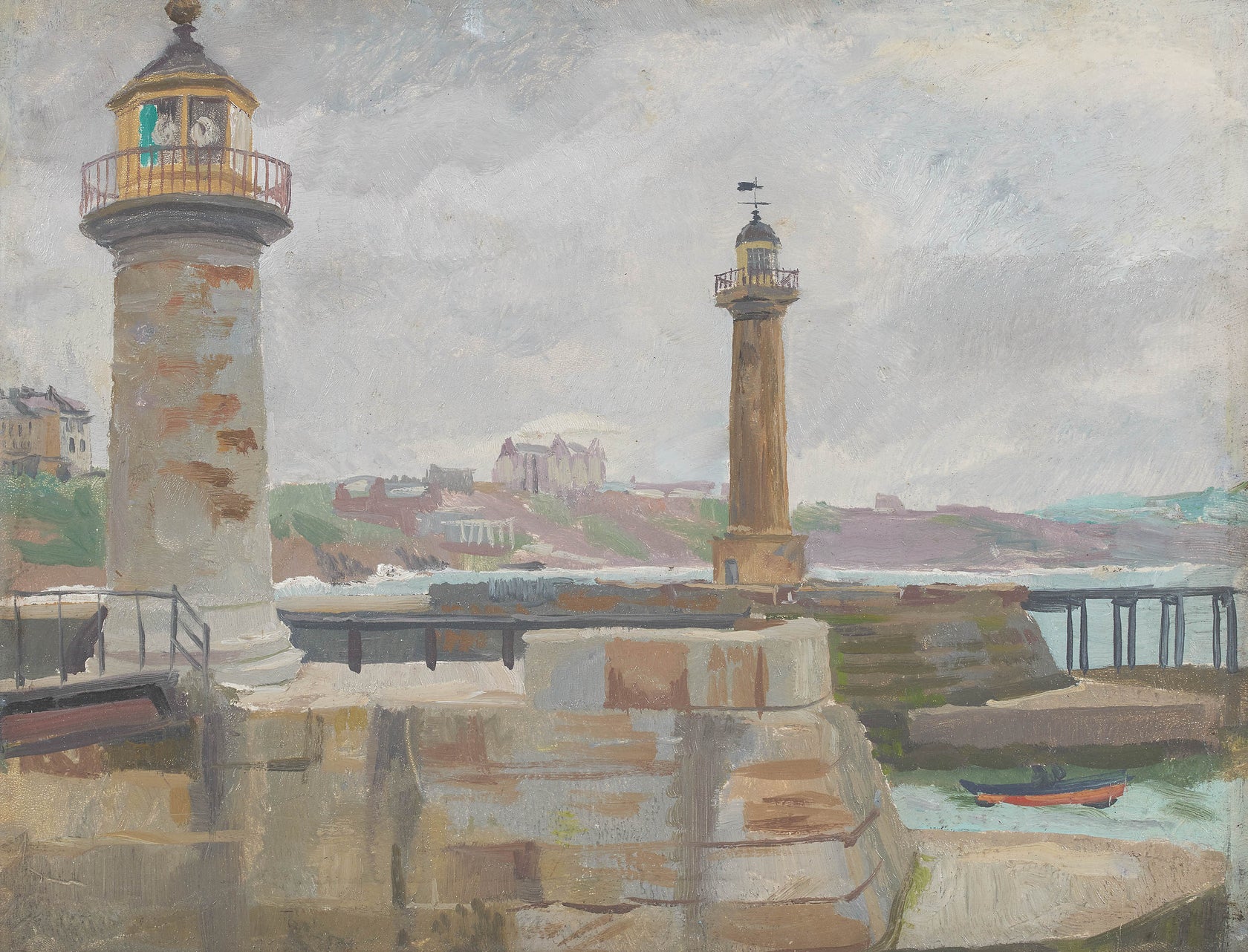 Modern British artist Stephen Bone original 'The Lighthouses, Whitby ...