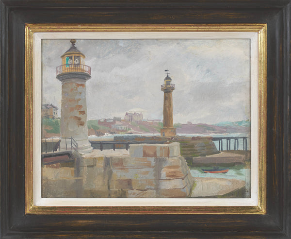 Modern British artist Stephen Bone original 'The Lighthouses, Whitby ...
