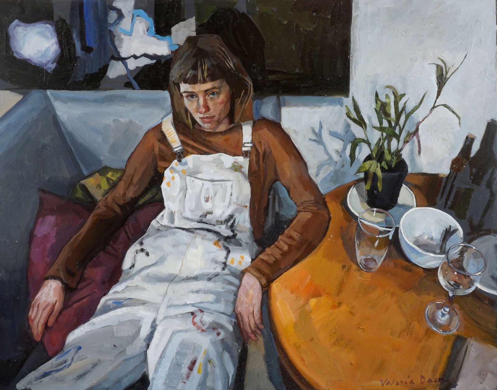 Valeria Duca contemporary figurative painter Portrait with Round Table ...